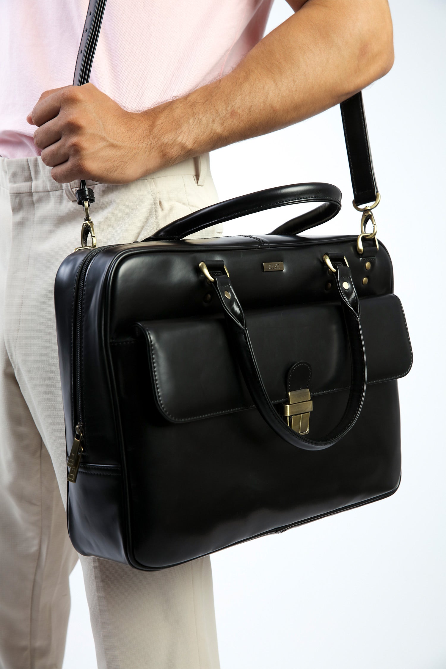 Alfie - Leather Briefcase Laptop Bag In Dark Maroon & Black | JULKÉ