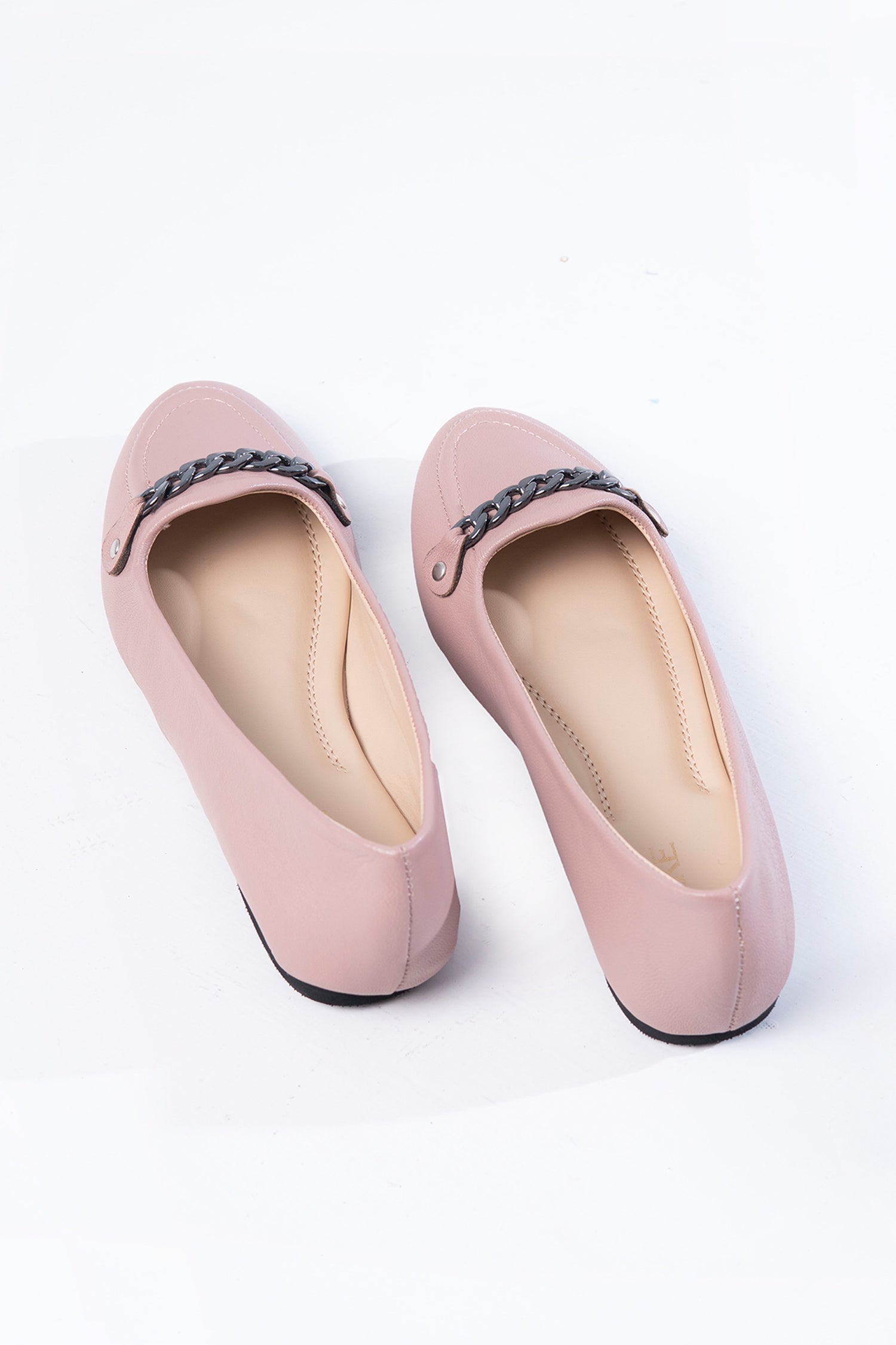 Mandy - Women Leather Flat Pumps In Pink & Tan | JULKE – JULKÉ