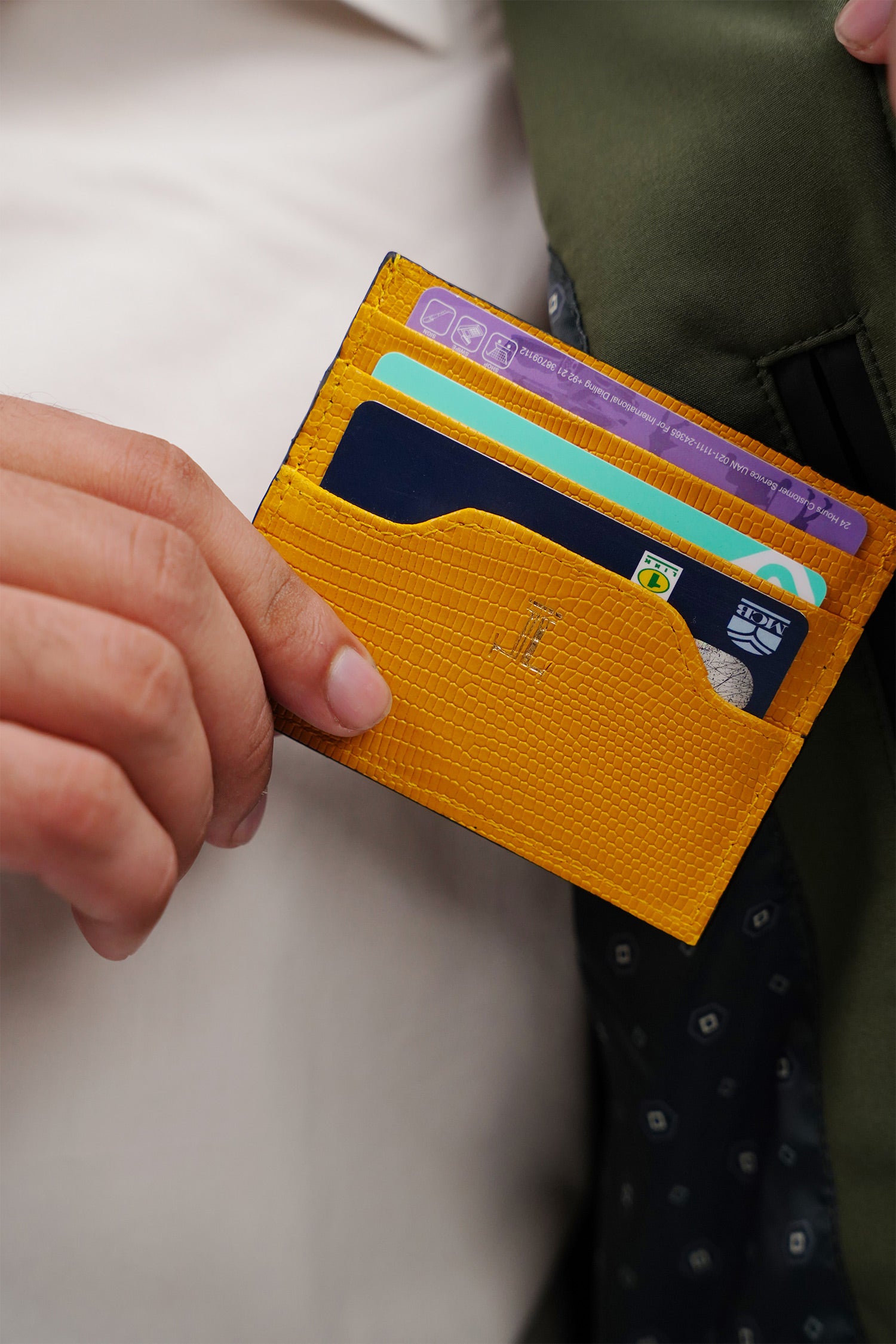 Toni - Reptile Texture Leather Card Holder In Yellow & Red | JULKÉ