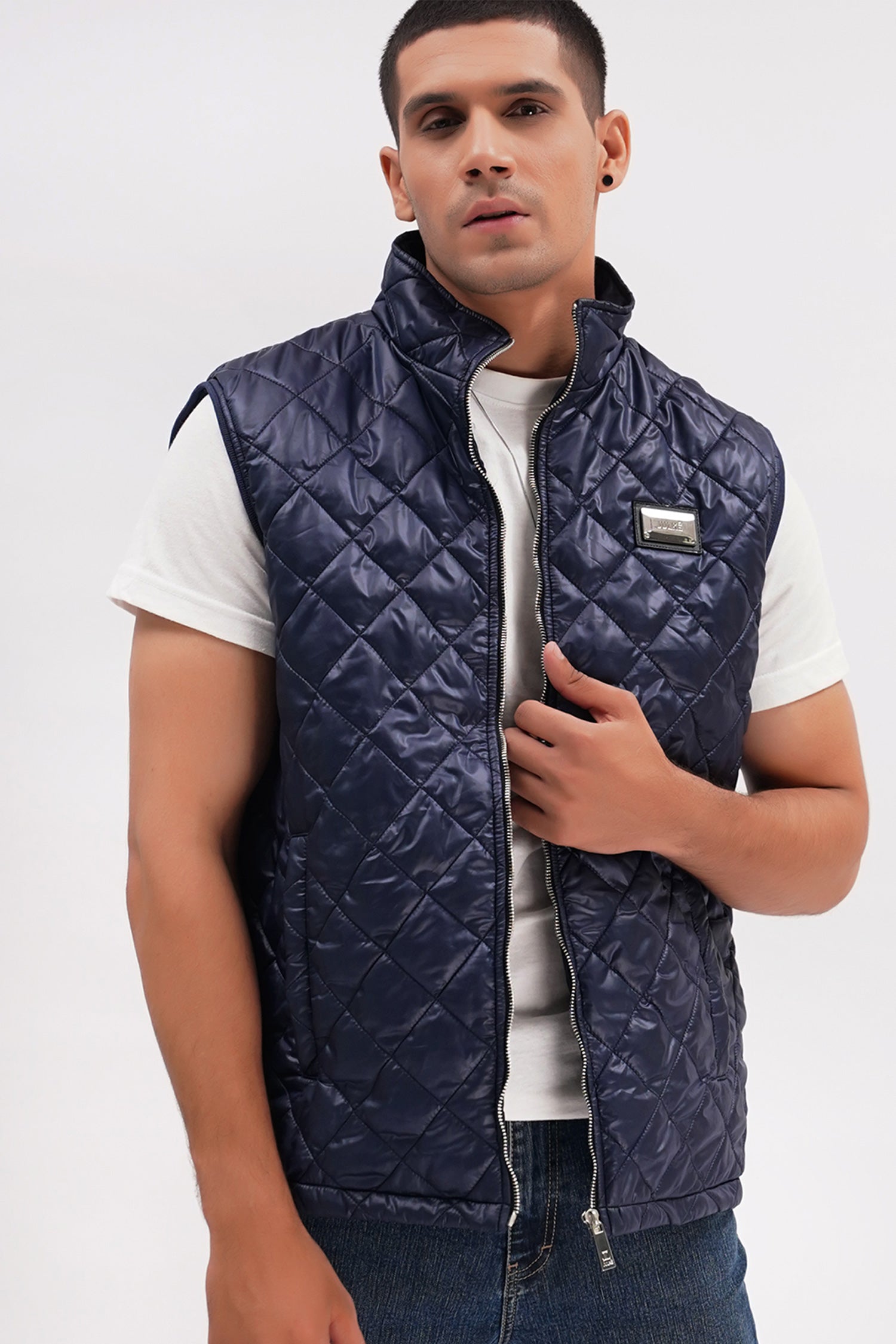 Willis - Mens Sleeveless Puffer Vest In Blue & Black | JULKÉ