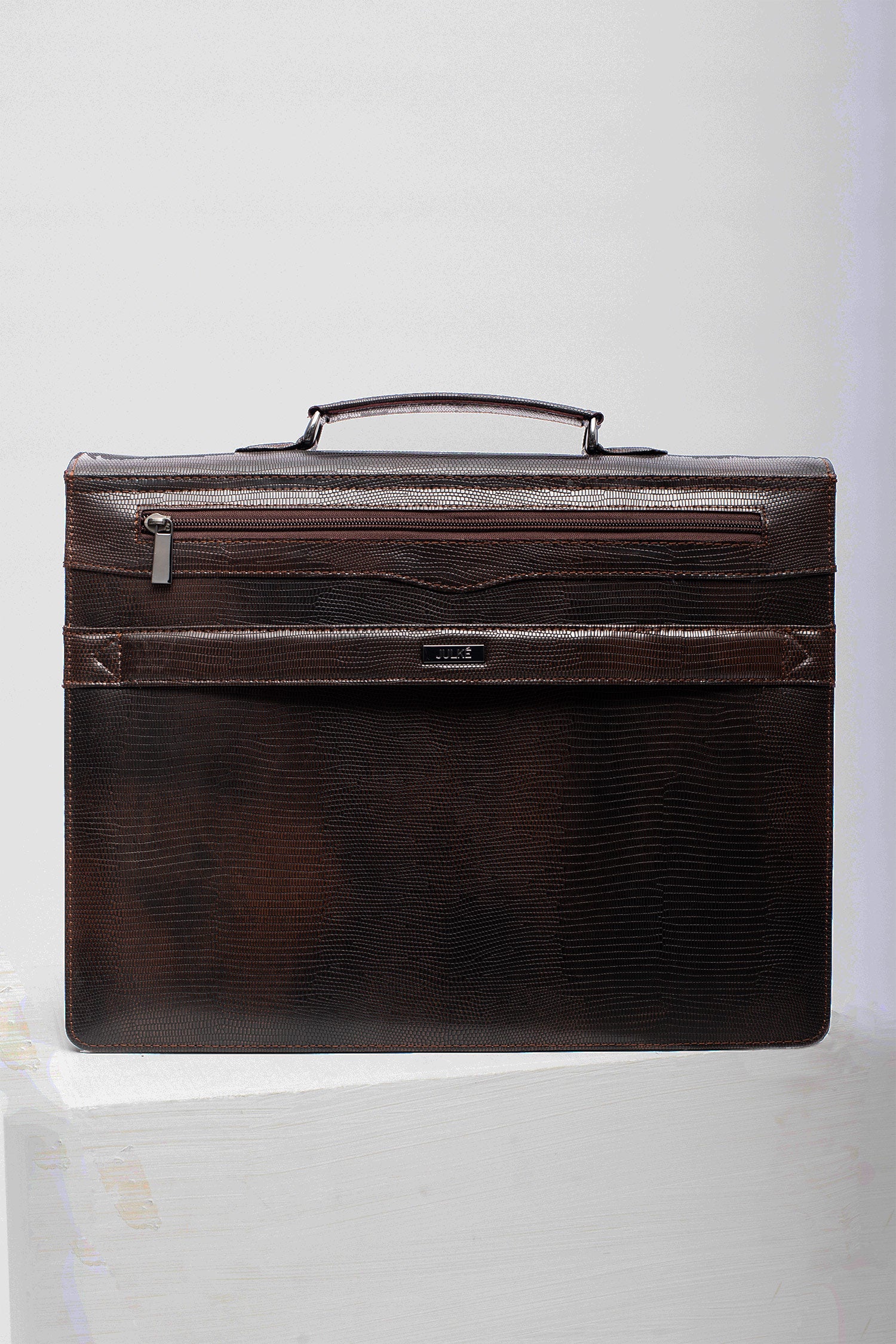Zeus - Two-Tone Leather Laptop Bag In Dark Brown & Red | JULKÉ
